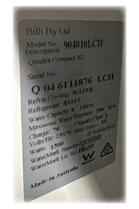 FIND MY SERIAL NUMBER - Billi Australia Pty Ltd